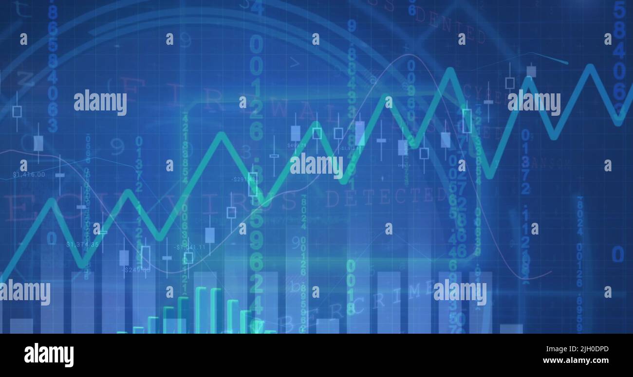 Image of blue graphs over scanner and data processing on blue ...
