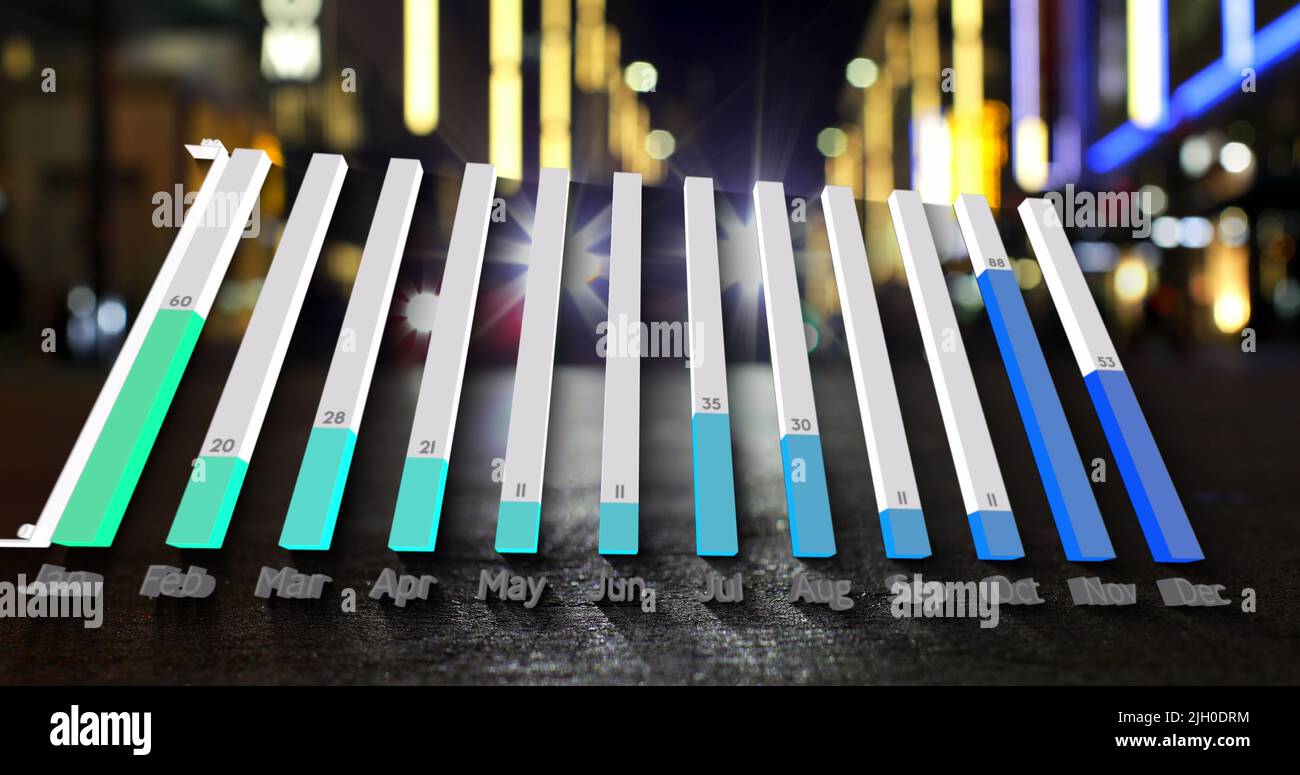 Image of calendar graph processing data over car on city street at ...