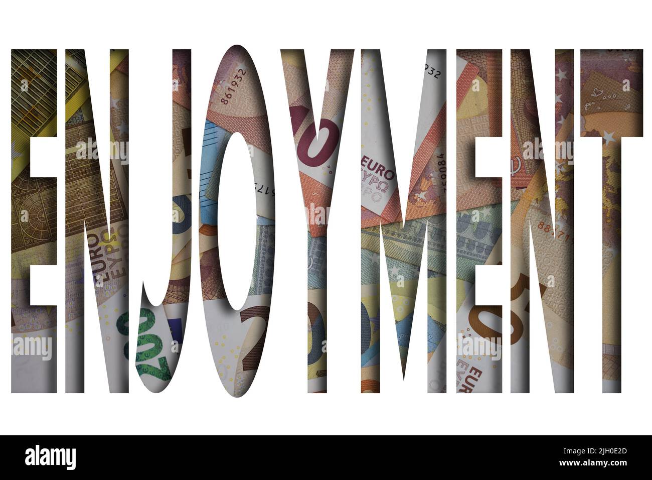 Enjoyment word with money. Paper currency background with different ...