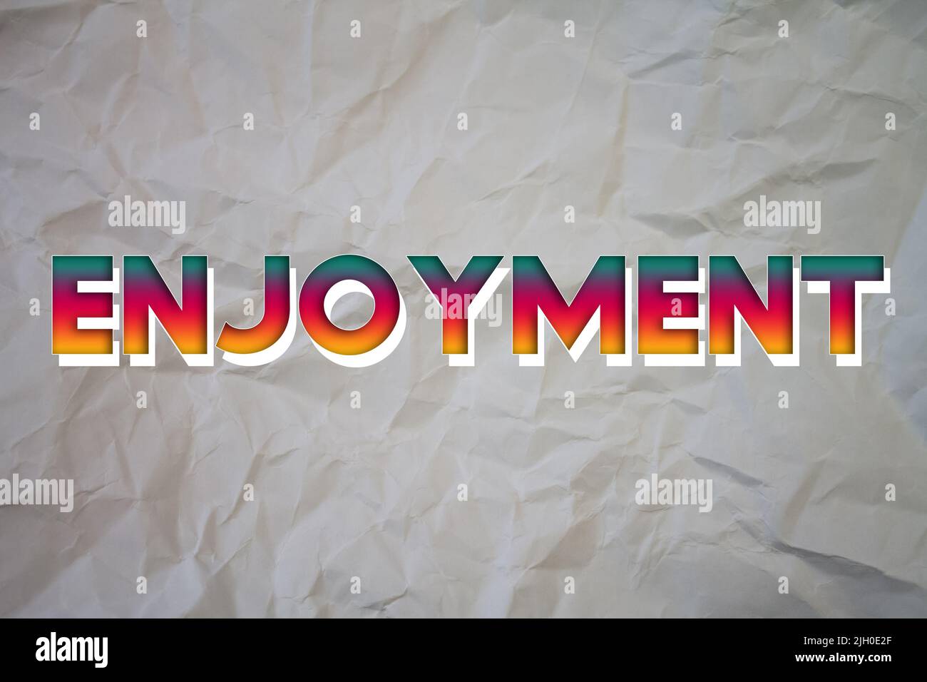 Enjoyment text with Torn, Crumpled White Paper on colored background ...