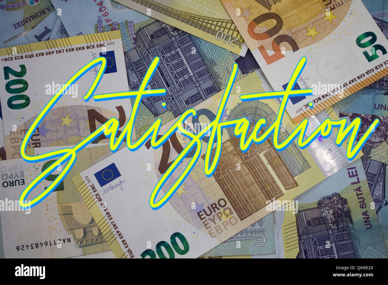 Satisfaction. Text on adhesive note paper. Event, celebration reminder ...