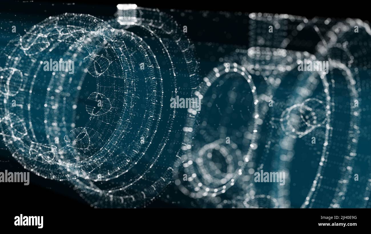 A glowing hologram of a mechanical object Stock Photo - Alamy