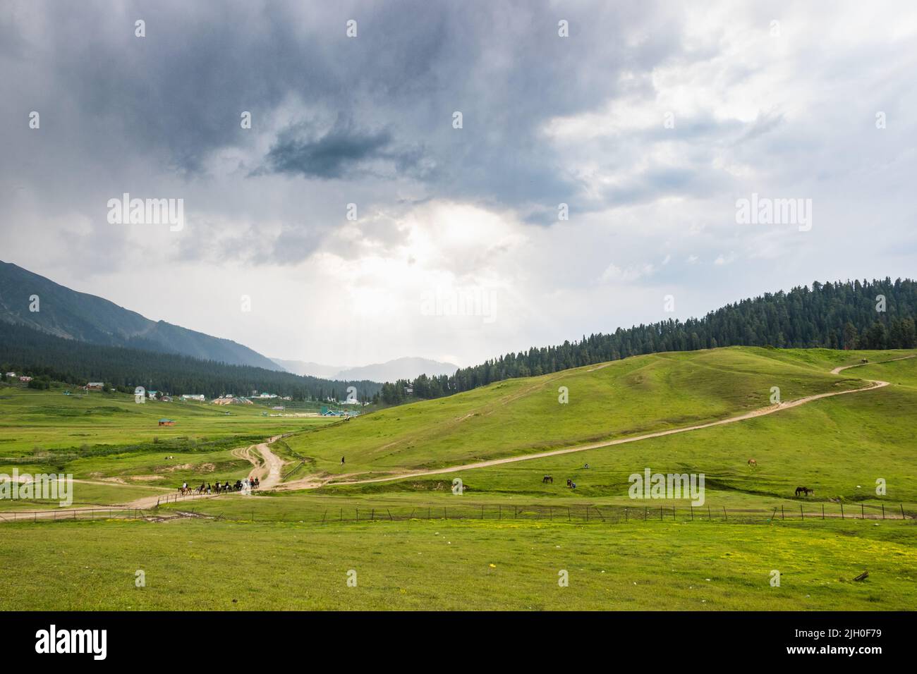 Gulmarg is one of the best ski terrains in the world, Panoramic shot of ...
