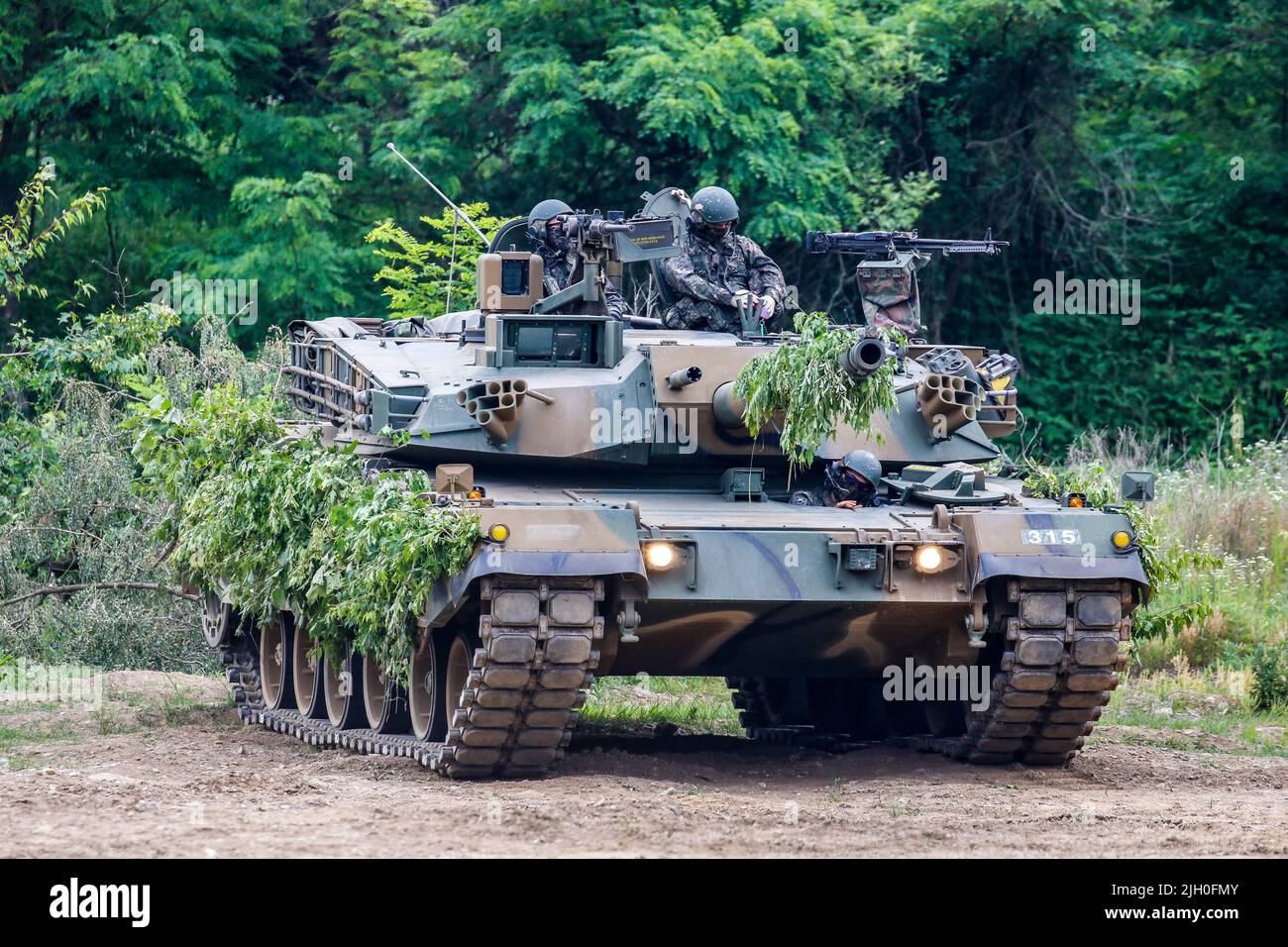 June 18, 2020-Paju, South Korea-South Korean k1a1 tank camouflage with ...