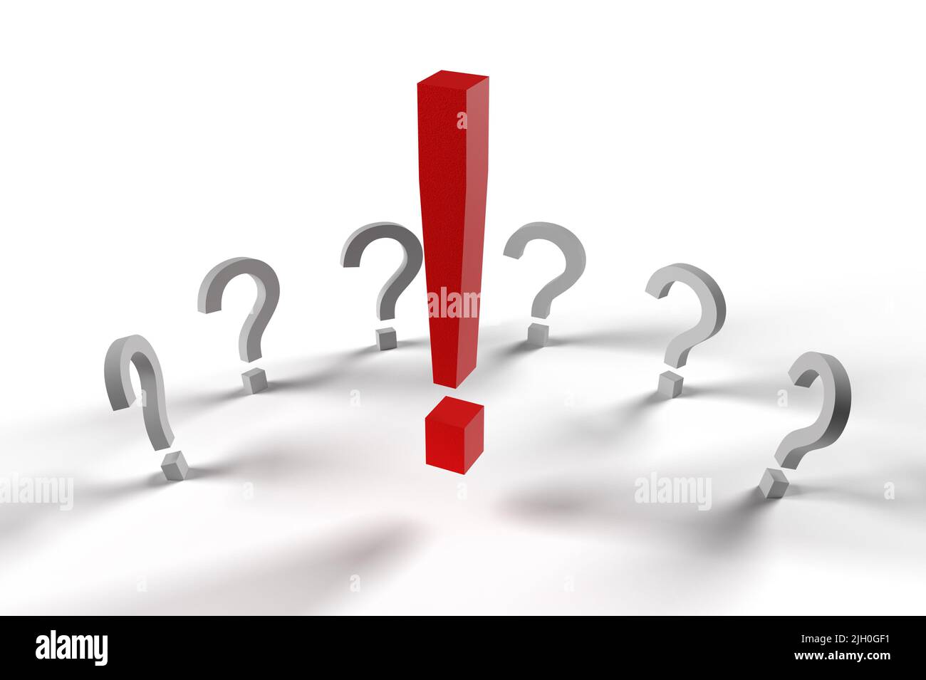 Red exclamation mark in front of a lot of question marks Stock Photo ...