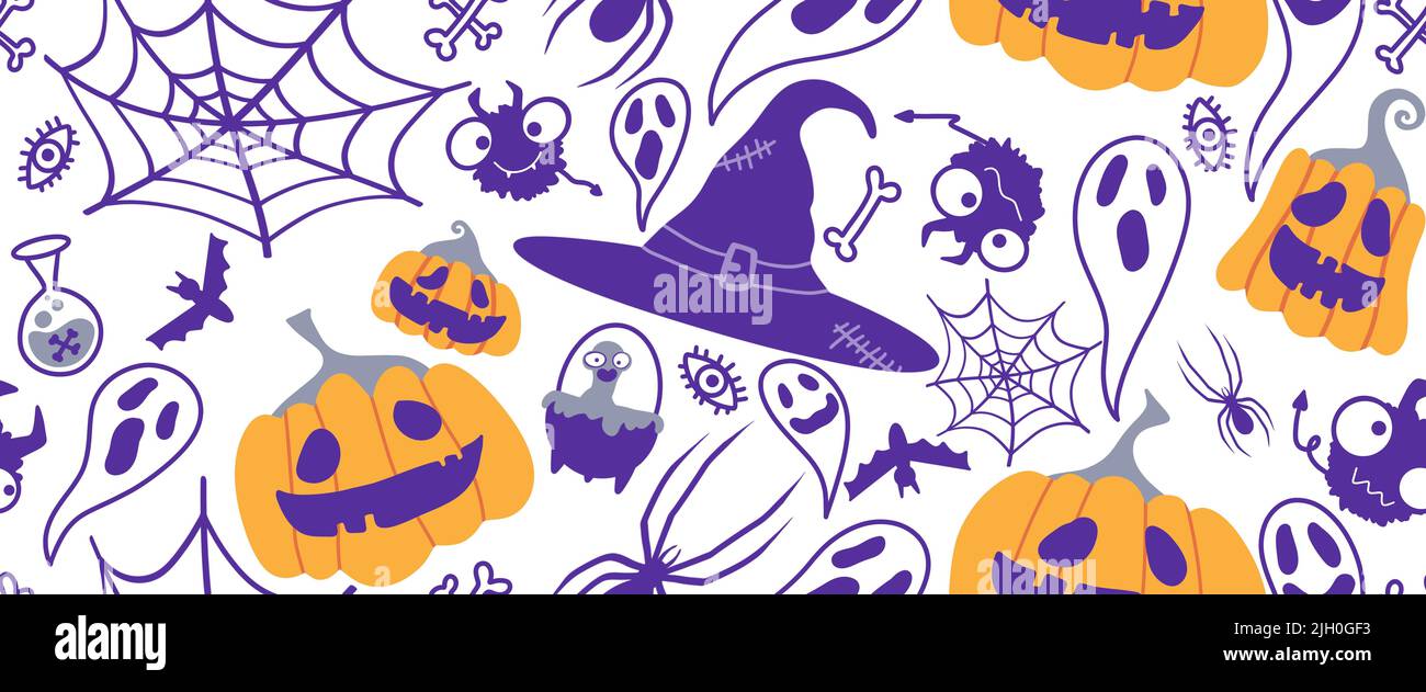 Halloween seamless pumpkins and witch hat and ghost pattern for fabrics ...