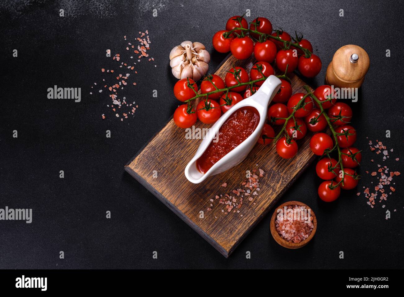 Tomato Sauce on a vintage background as detailed close-up shot Stock ...