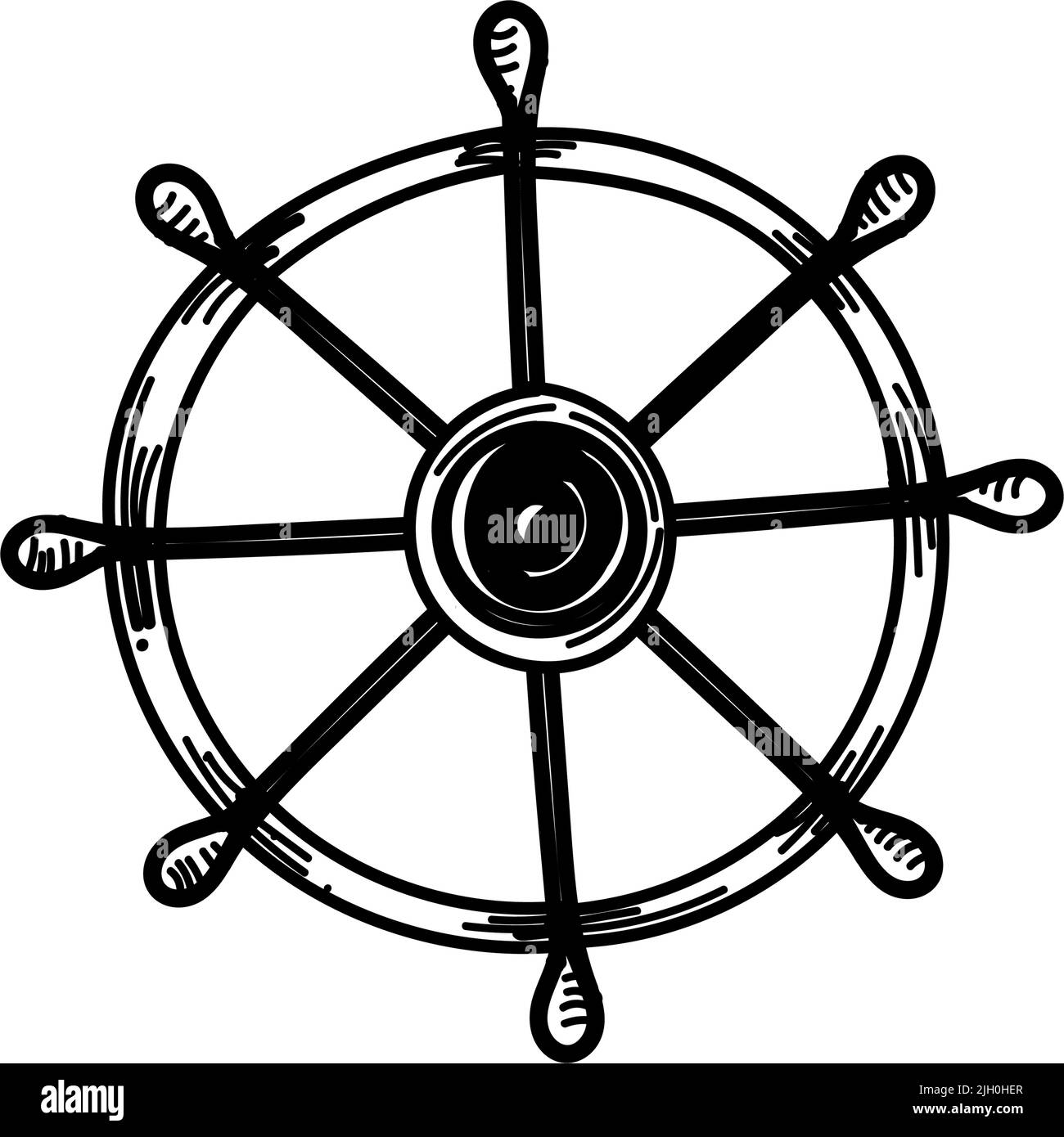 Hand-drawn nautical helm in sketch style. Decor element. Detail of a ...