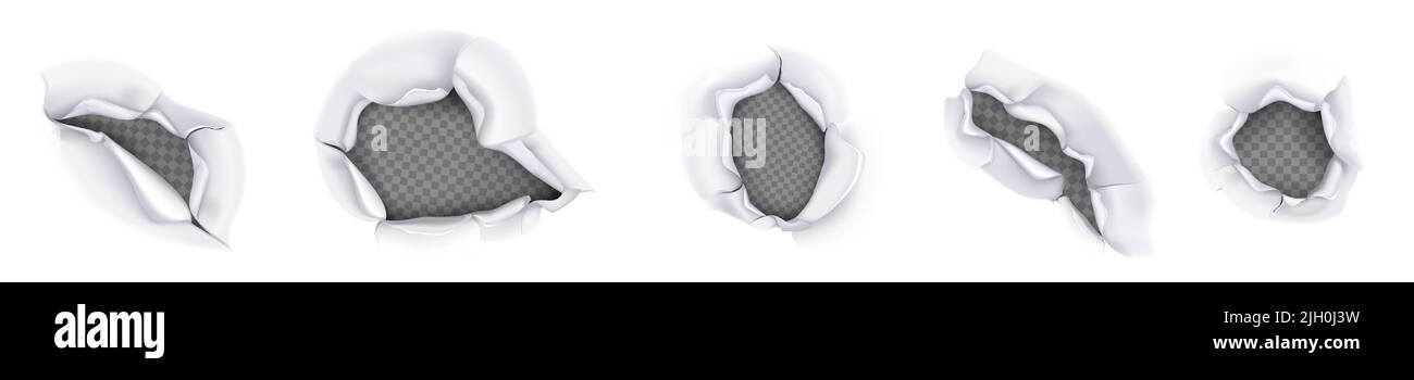 Holes in paper, pages with torn curve edges and gaps. Ripped white ...