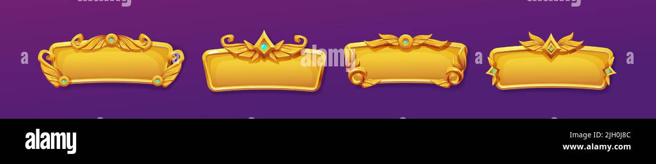 Gold game ui frames, medieval menu elements, buttons or banners with ...