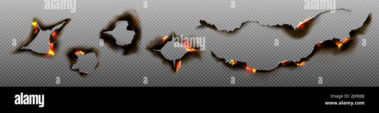 Burn paper holes and borders, burnt page with smoldering fire on ...