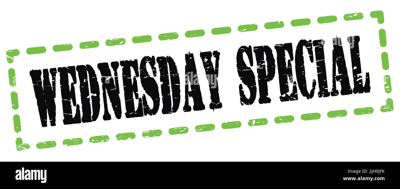 WEDNESDAY SPECIAL text written on green-black dash stamp sign Stock ...