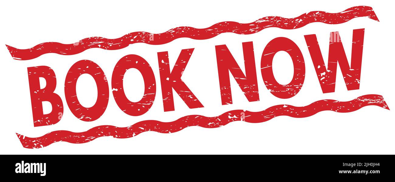 BOOK NOW text written on red lines stamp sign Stock Photo - Alamy