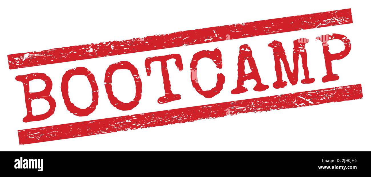 BOOTCAMP text written on red grungy lines stamp sign Stock Photo - Alamy