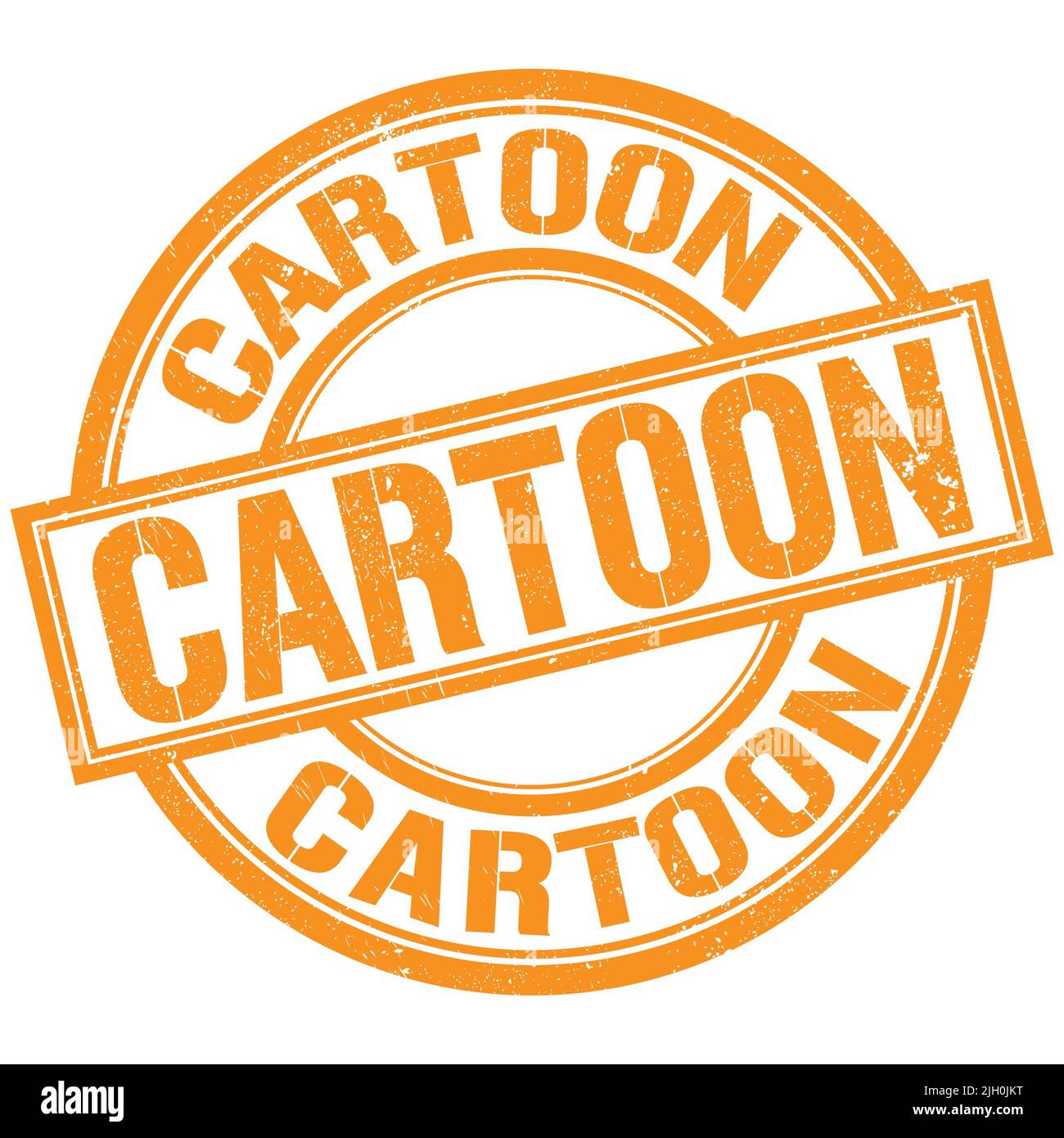 CARTOON text written word on orange round stamp sign Stock Photo - Alamy