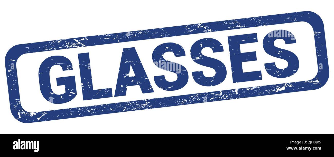 GLASSES text written on blue rectangle stamp sign Stock Photo - Alamy
