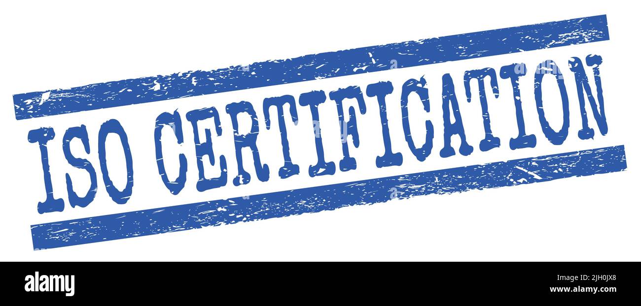 ISO CERTIFICATION text written on blue grungy lines stamp sign Stock ...