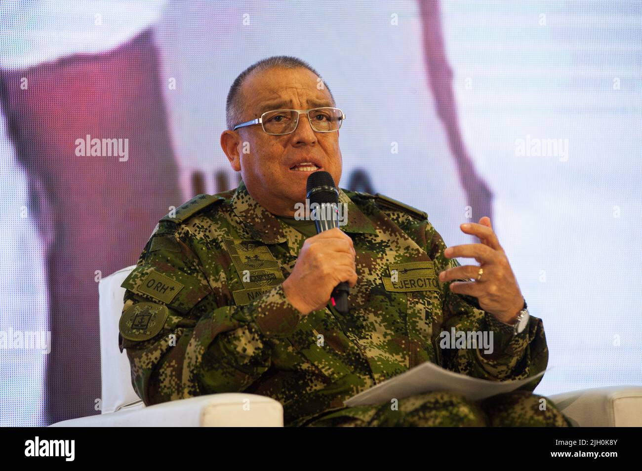Colombia's armed forces general commander Luis Fernando Navarro speaks ...