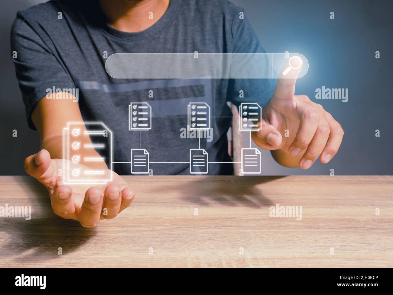 Abstract Man's Hand Shows Searching for Big Data. SEO systems have ...