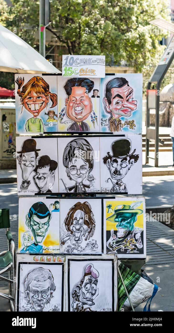 Barcelona, Spain - May 28, 2022: animated caricature of celebrities on ...