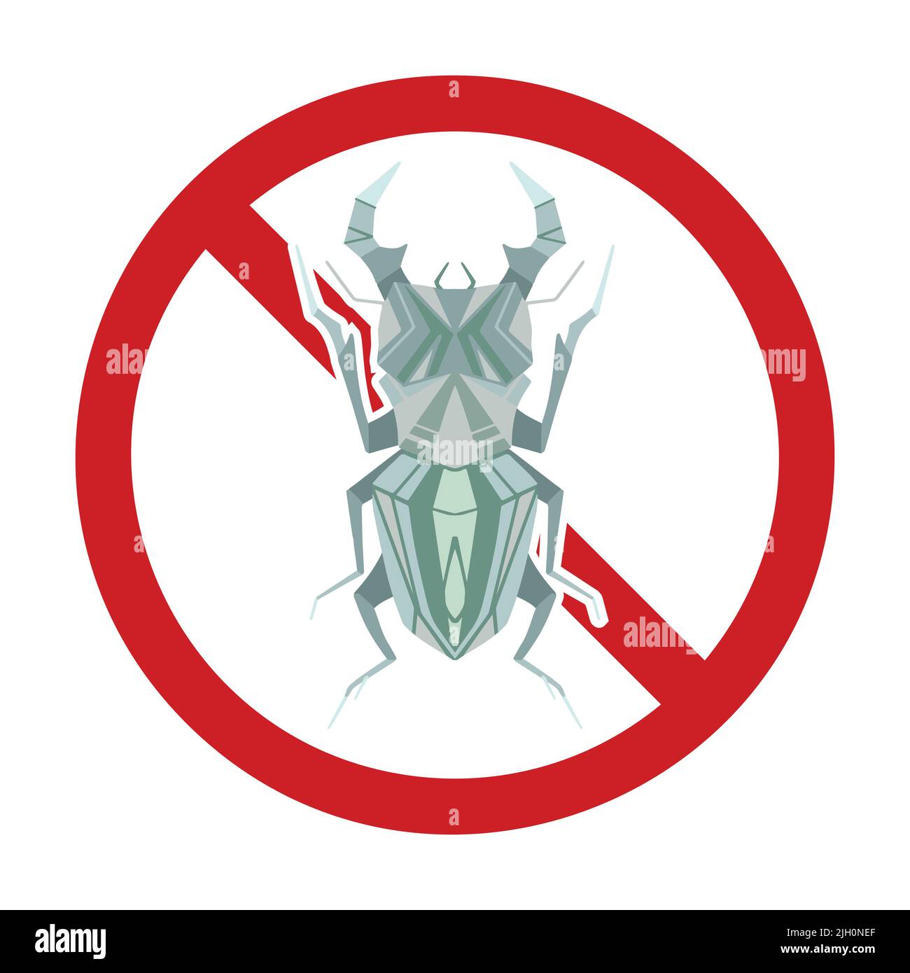 Vector prohibition sign with a stag beetle. Danger of being bitten by ...