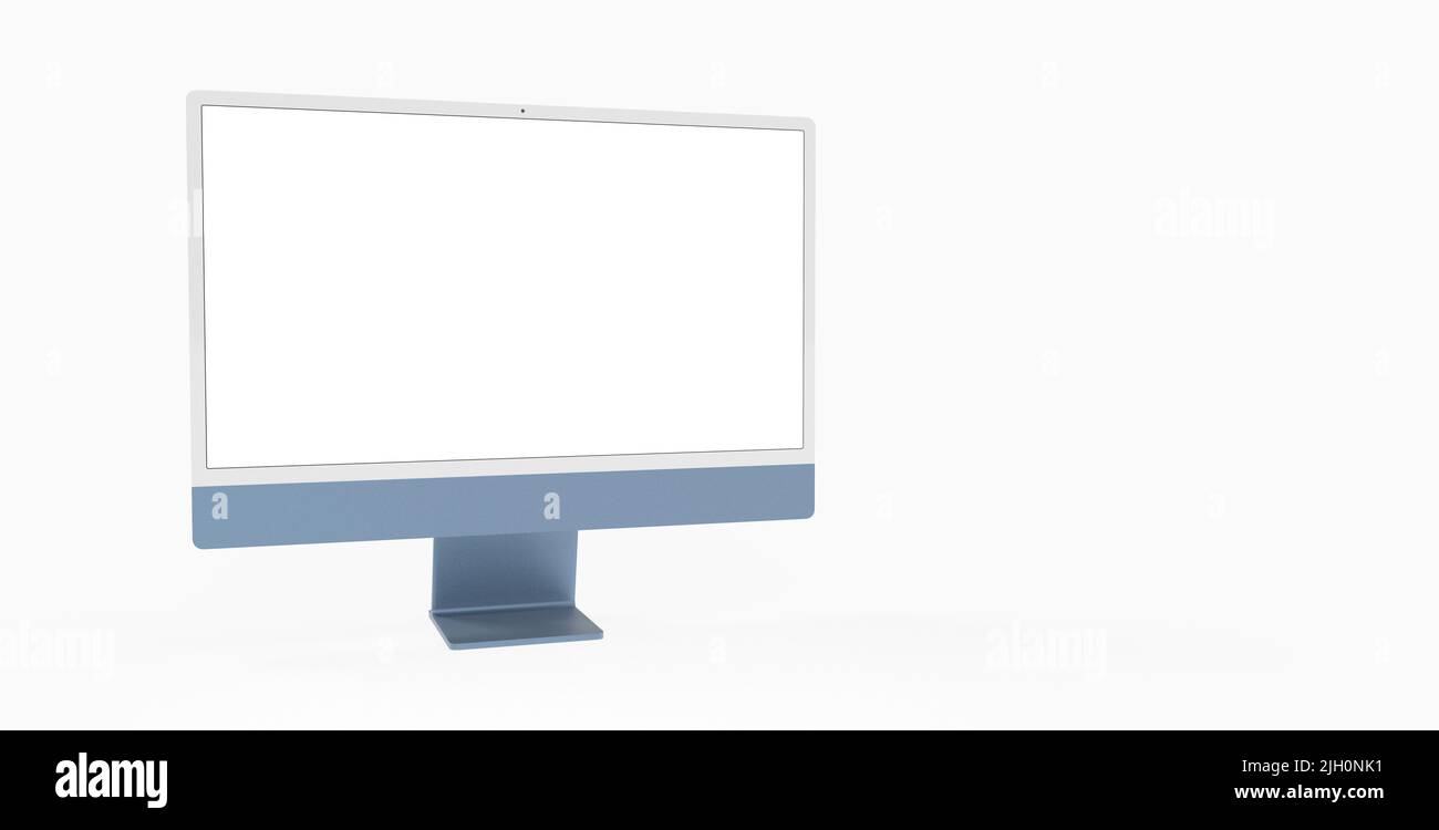 A 3D render of a blank computer monitor on a plain white background ...