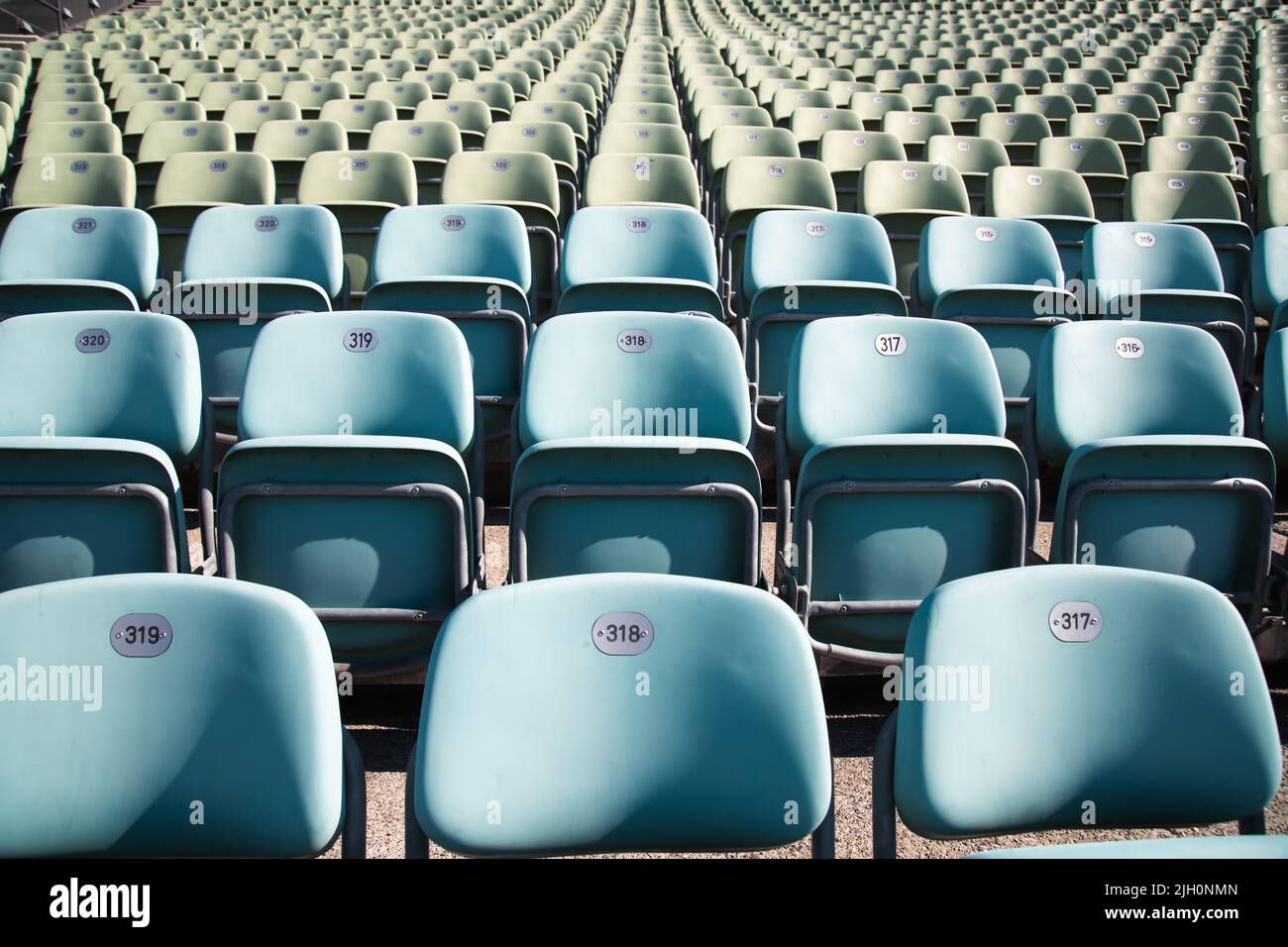 Empty chairs for audience on modern stadium arena or open air theatre ...