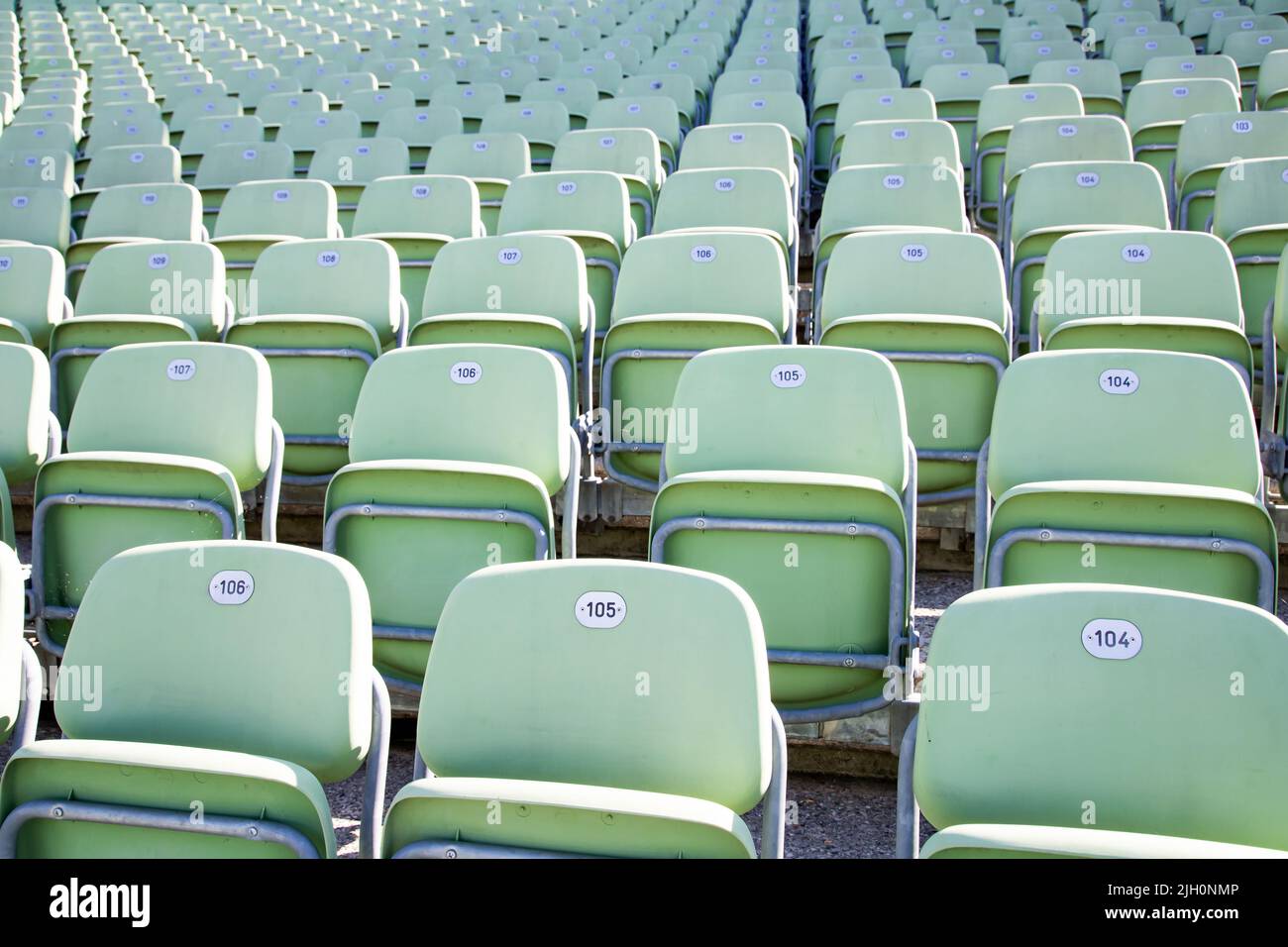 Empty chairs for audience on modern stadium arena or open air theatre ...