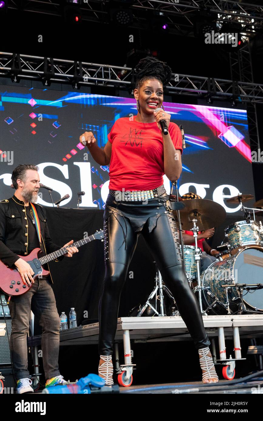 Camille Sledge of Sister Sledge performing at the Soultasia music ...