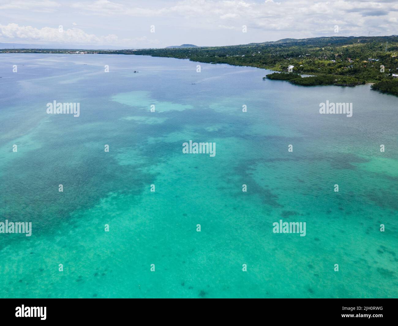 Aerial view of the Tanon Strait just off the cost of Moalboal, an area ...