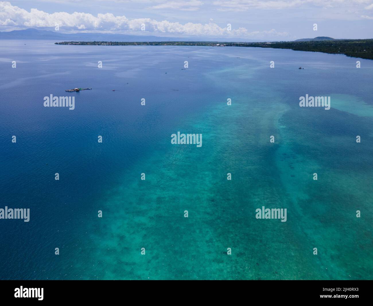 Aerial view of the Tanon Strait just off the cost of Moalboal, an area ...