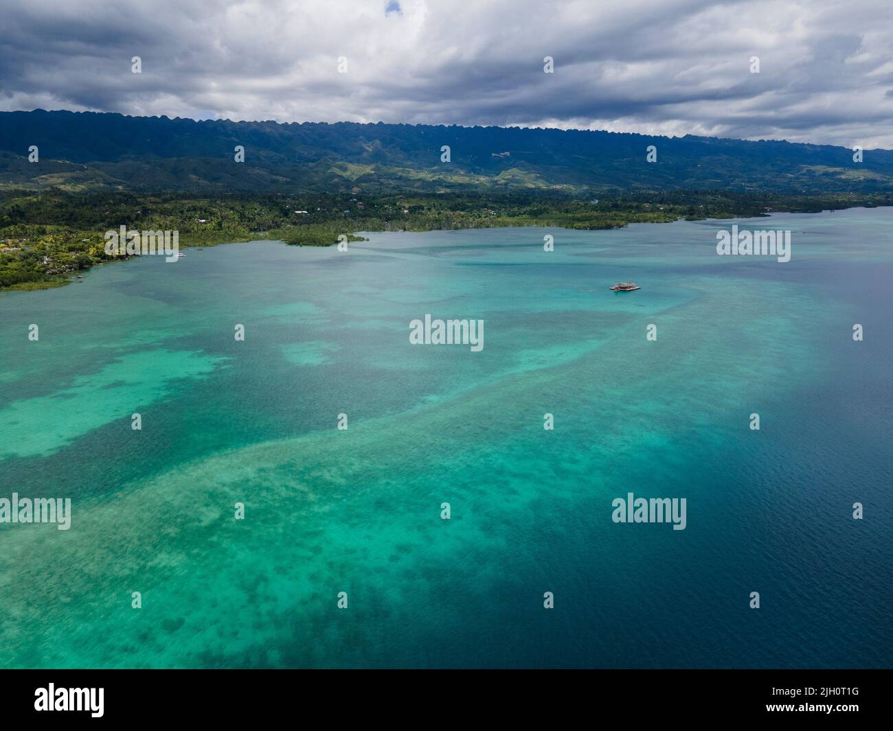 Aerial view of the Tanon Strait just off the cost of Moalboal, an area ...