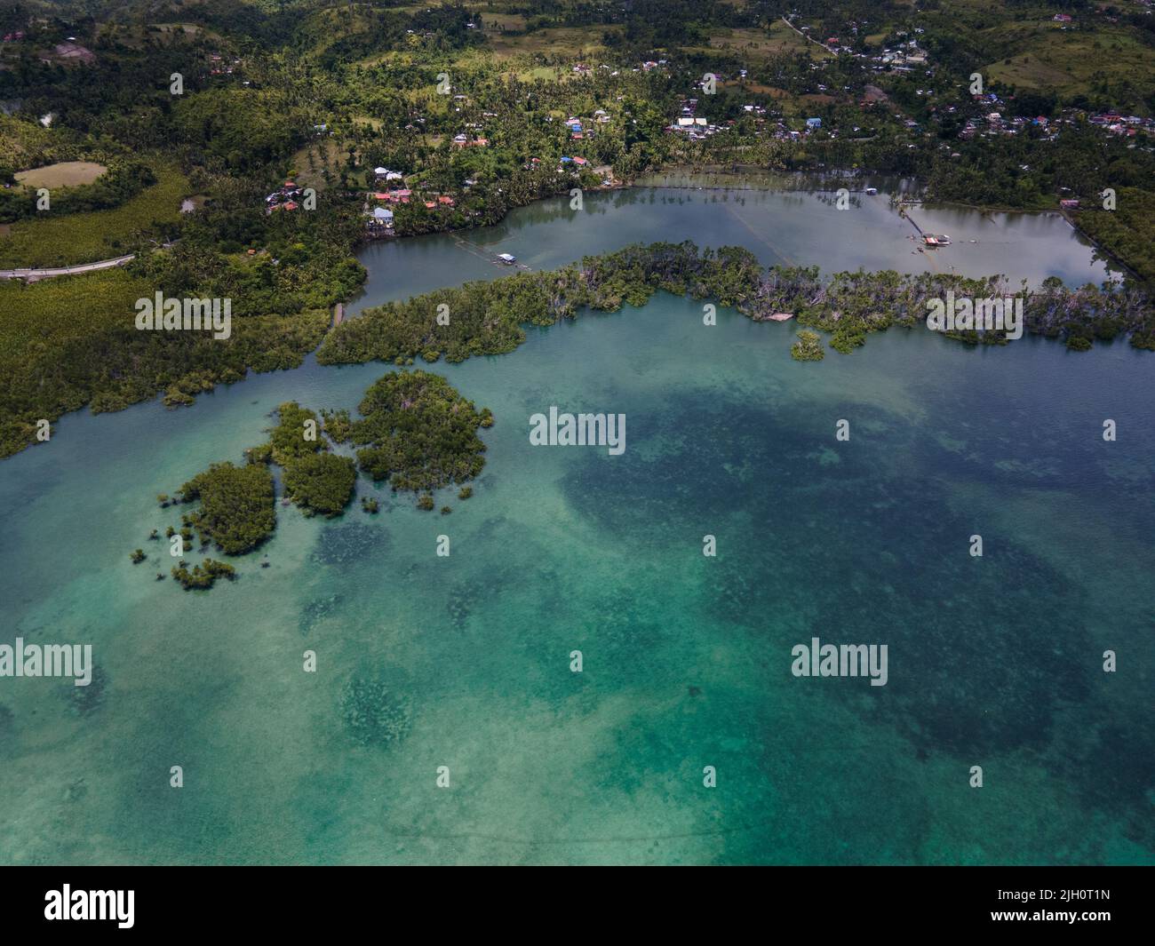 Aerial view of the Tanon Strait just off the cost of Moalboal, an area ...