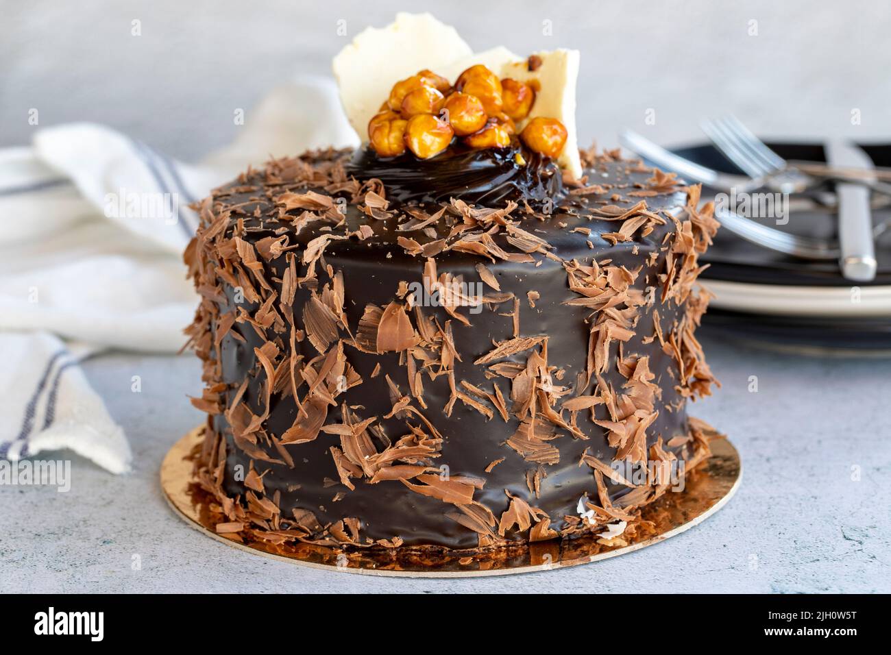 Celebration cake. Birthday cake with crocus on a stone background ...