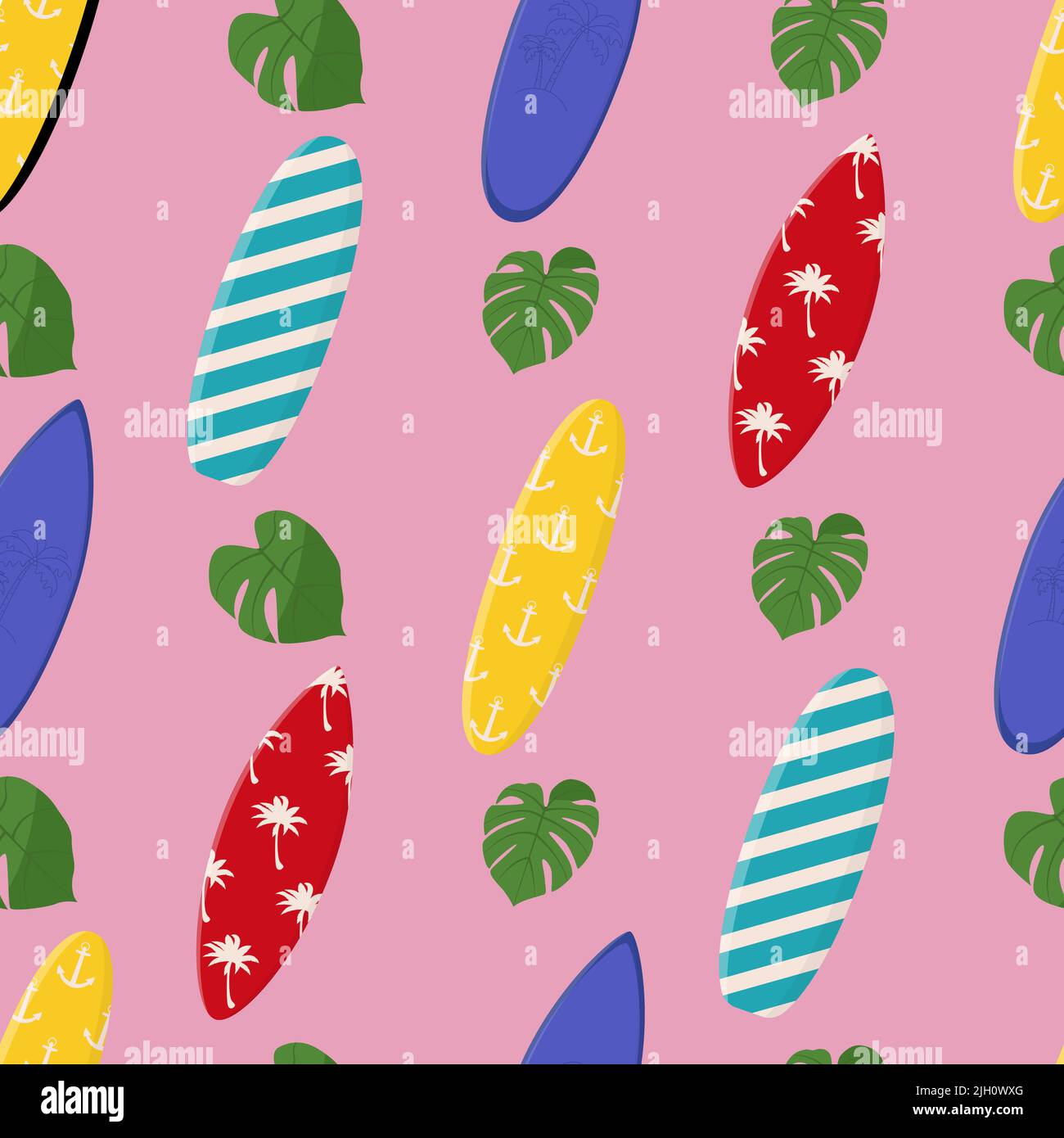 Cartoon surfing boards with summer design seamless pattern. Summer ...