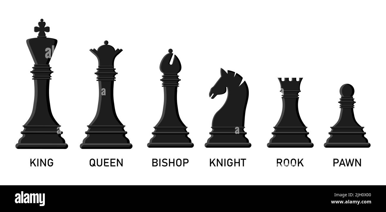 Cartoon black silhouette chess pieces set isolated on white background ...