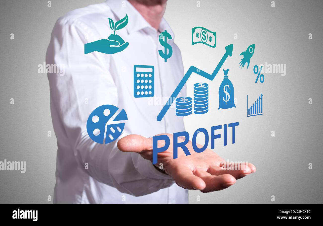 Profit concept levitating above a human hand Stock Photo - Alamy