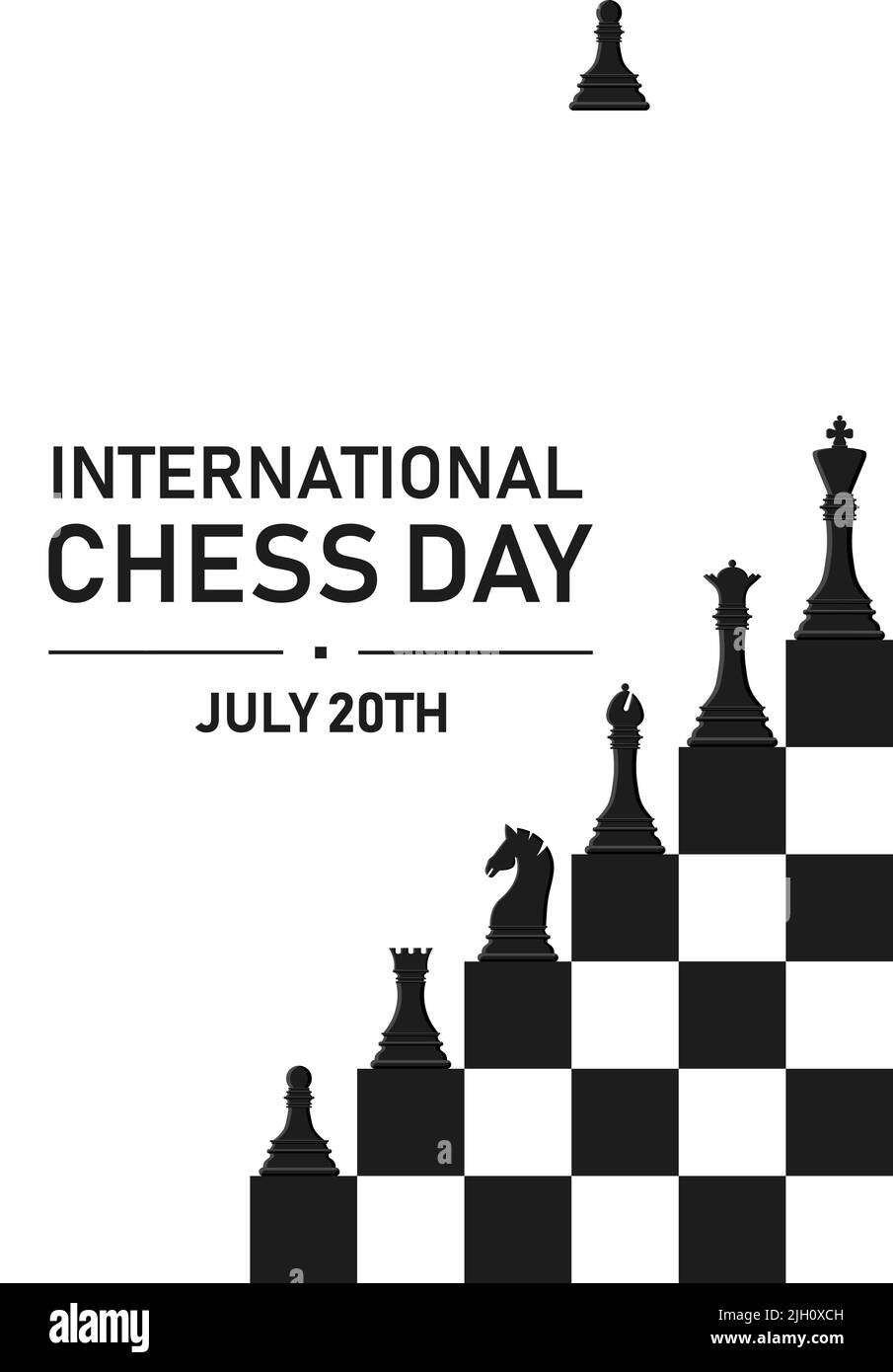 International chess day. Black silhouette chess pieces set isolated on ...