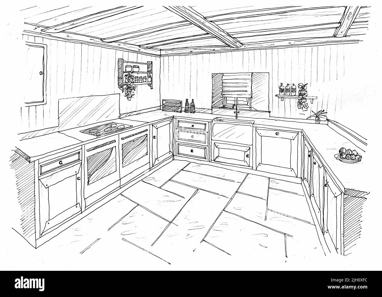 2 Point Perspective Interior Kitchen