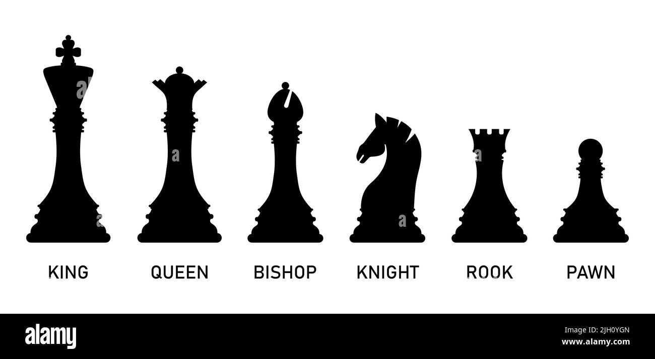 Black silhouette chess pieces set isolated on white background. Chess ...
