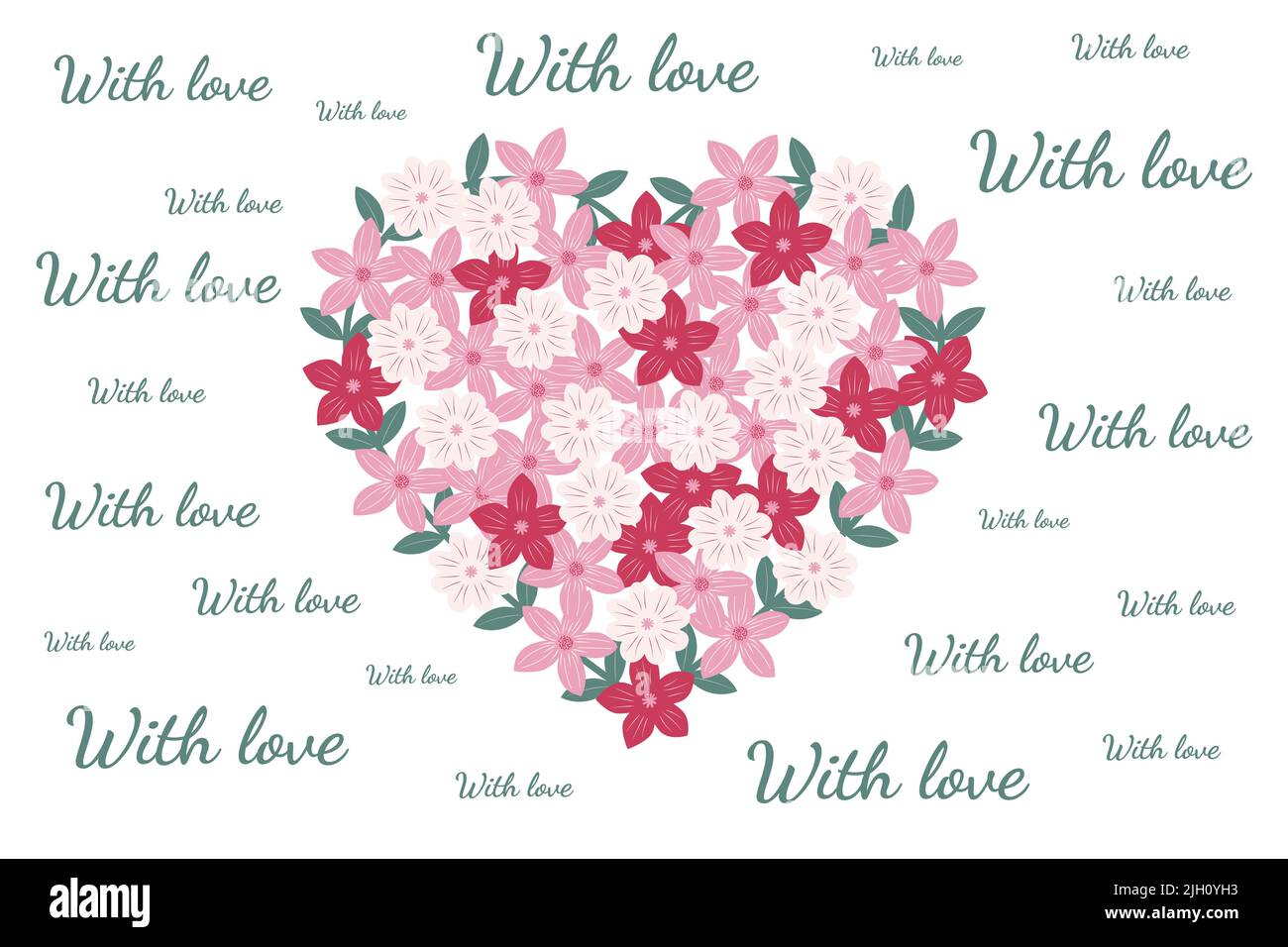 With love greeting card with floral heart shape, text Stock Vector ...
