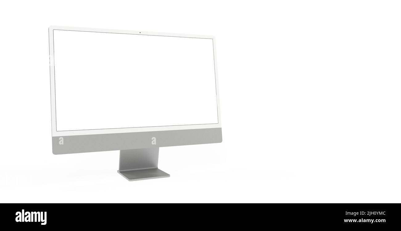 A 3D rendering of a computer monitor mockup on a white background Stock ...