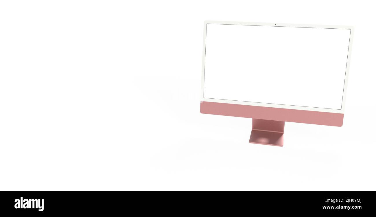 A 3D rendering of a computer monitor mockup on a white background Stock ...