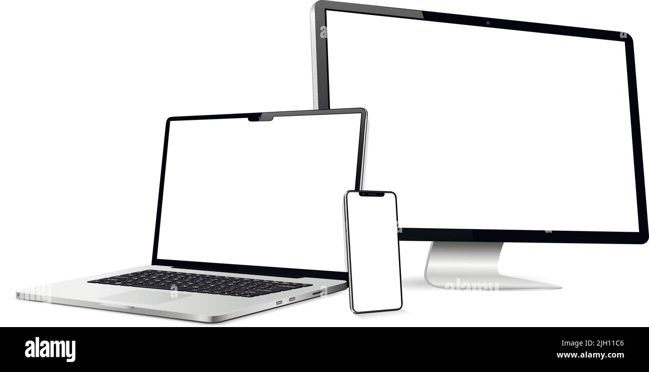 Laptop with computer screen and modern smartphone mockup Stock Vector ...
