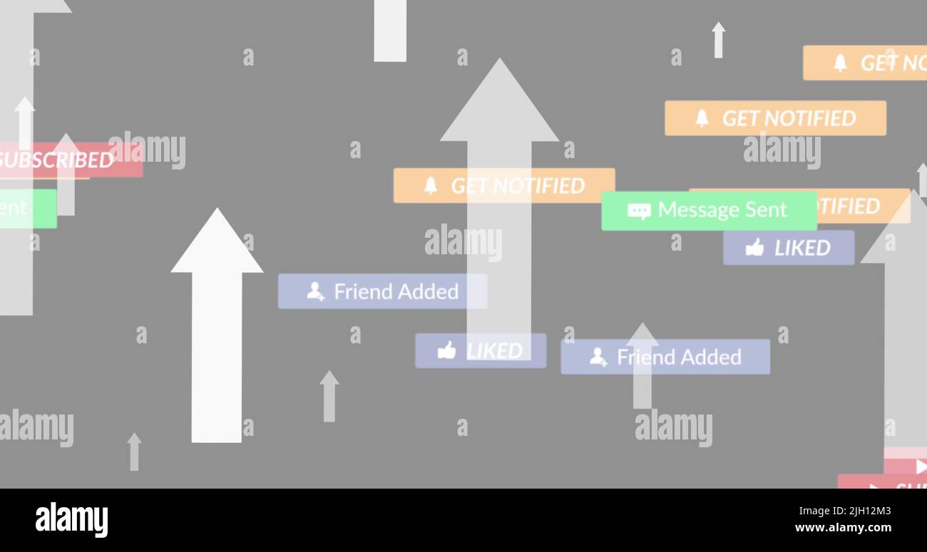 Image of multiple social media icons floating and arrows on gray ...