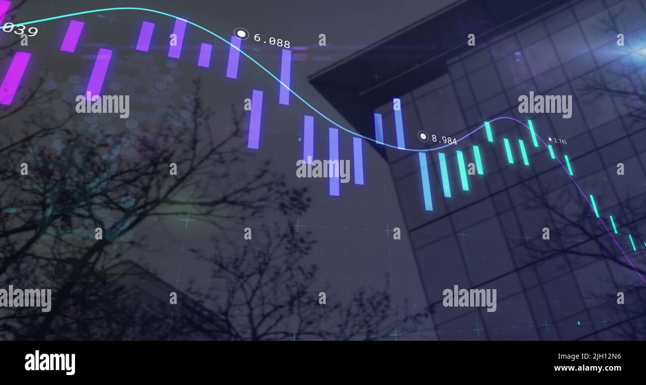 Image of statistics processing over cityscape Stock Photo - Alamy