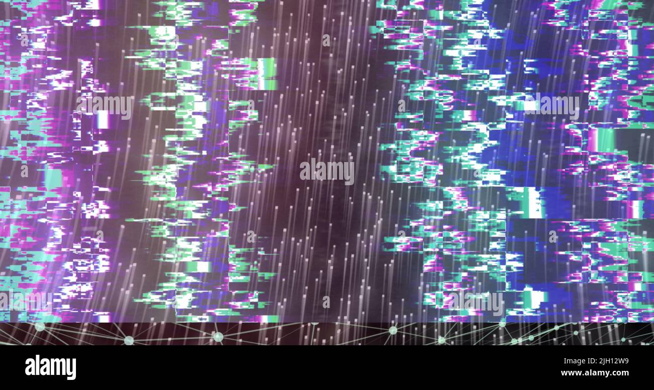 Image of data processing over light trails on black background Stock ...