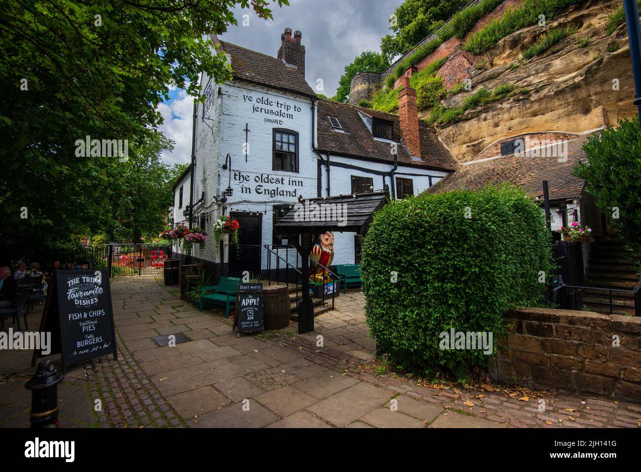 The exterior of Ye Olde Trip to Jerusalem pub dating from 1189 below ...
