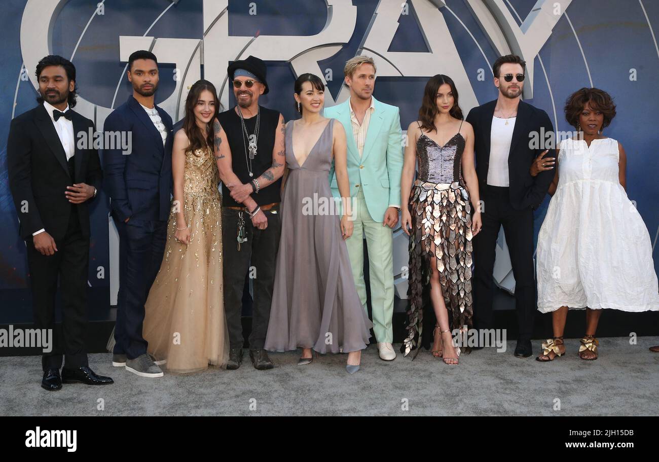 Hollywood, California, USA. 13th July, 2022. Dhanush, RegÃ-Jean Page ...