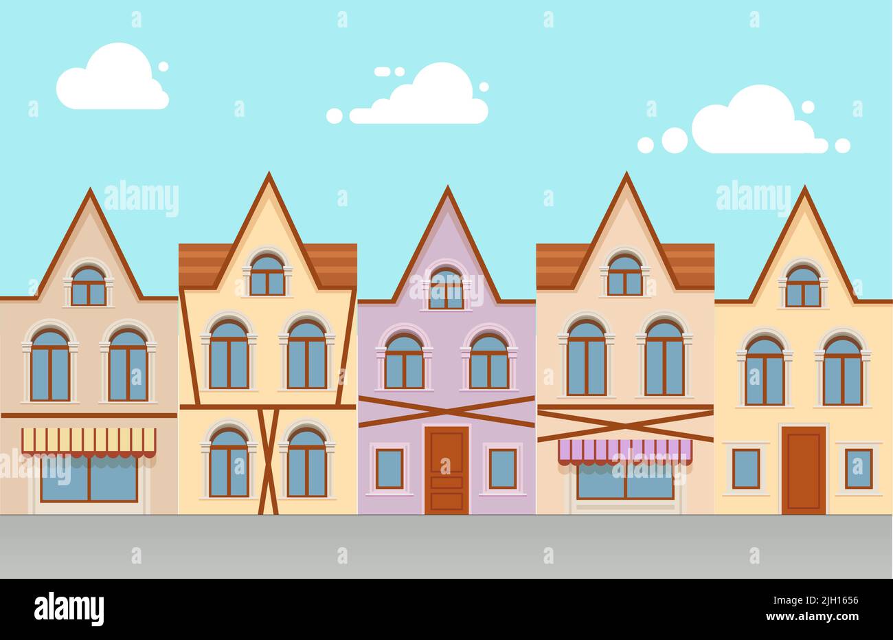 Old street european small town with vintage houses. Urban landscape ...